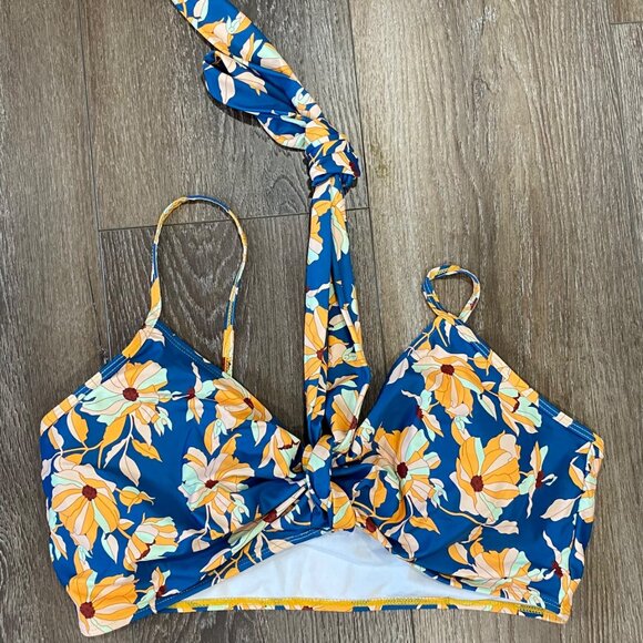 SHEIN | Swim | Floral Halter Bikini Top 3xl Shein Blue Yellow Stretch ...